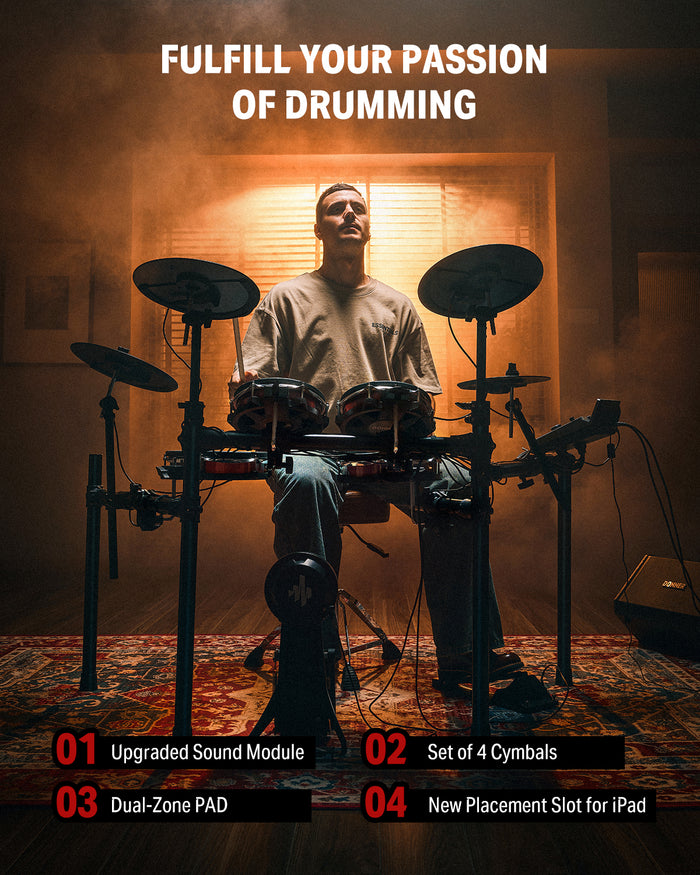 DED-300X Electronic Drum Set, Mesh Pads, 100 Kits, 900+ Sounds, USB ...