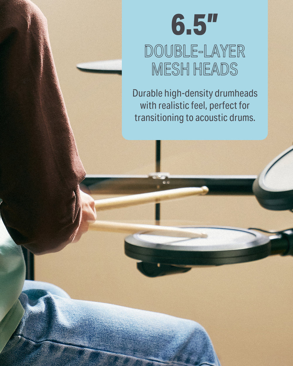 DED-70 Electric Drum Kit for Beginners with Mesh Pads and 150 Sounds ...