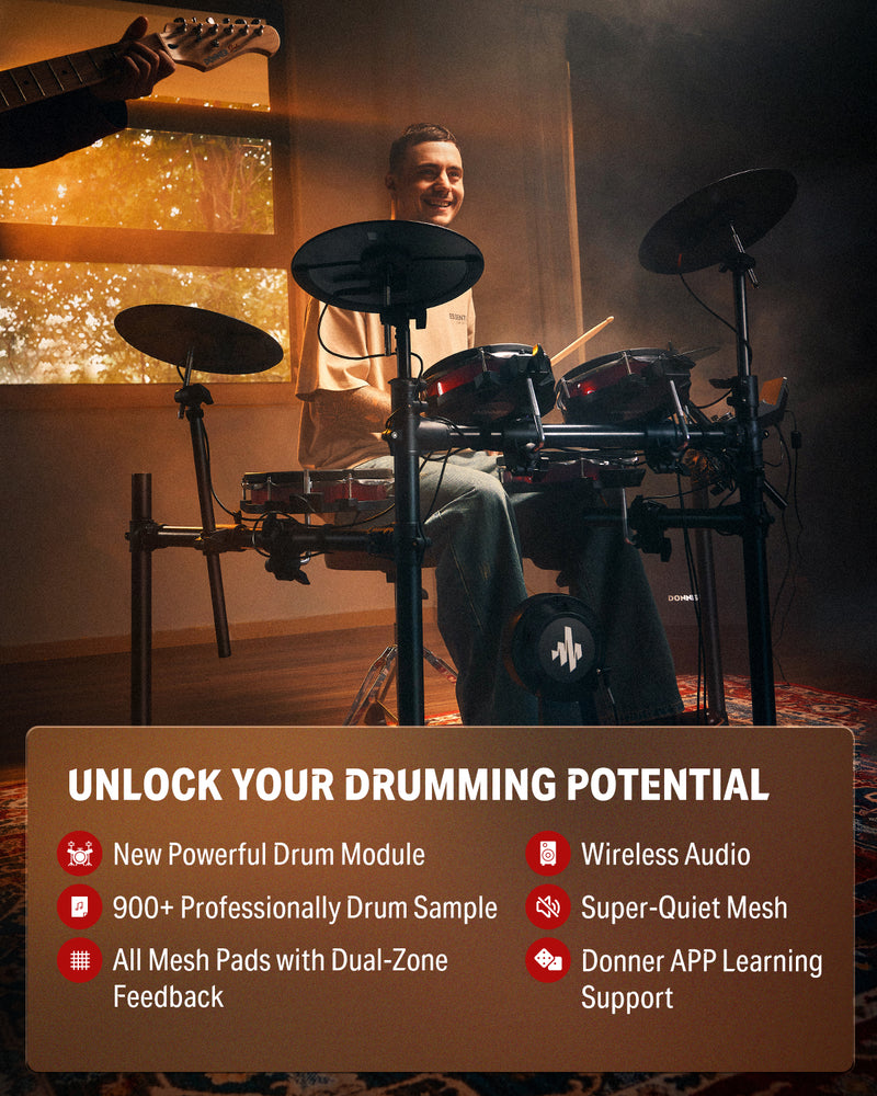 Donner DED-300X Electronic Drum Kit with Mesh Pads, 100 Kits, 900 ...