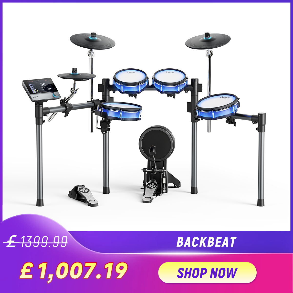 Donner BackBeat Electronic Drum Set with 7" Touch Screen and 1126 ...